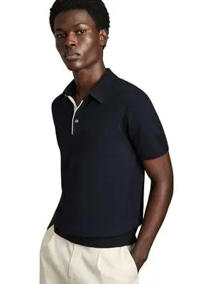 REISS Finch Contrast-placket Polo Shirt With Cotton - Navy
