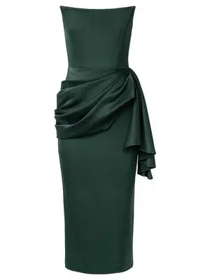 Alex Perry Strapless Draped Midi Dress - Green