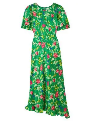 Saloni Vida D Ruffled Floral-print Dress - Green