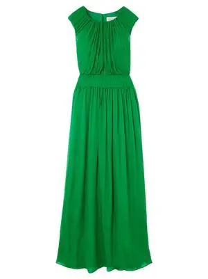 Saloni Maryam Gathered Silk-blend Crepon Maxi Dress - Green