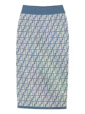 Fendi Ff-jacquard Midi Skirt - Blue