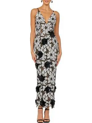 HELSI Norah Floral Appliqué Gown - Black/ White