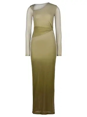 SAEMDI Gradient Mesh Maxi Dress - Olive Green Gradient
