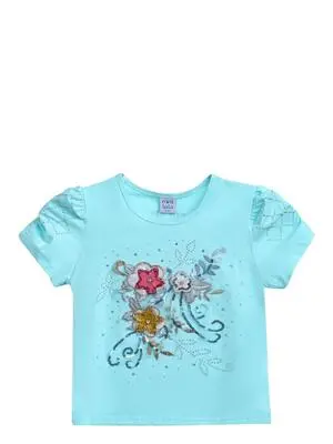 MIMI TUTU Flowers Applique T-shirt - Blue