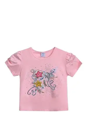 MIMI TUTU Flowers Applique T-shirt - Pink