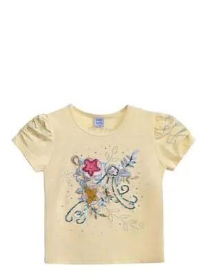 MIMI TUTU Flowers Applique T-shirt - Yellow