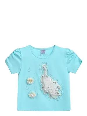 MIMI TUTU Peacock Applique T-shirt - Blue