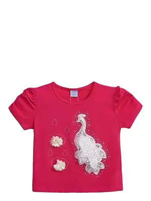 MIMI TUTU Peacock Applique T-shirt - Pink Raspberry