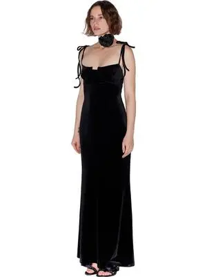 SAEMDI Open Back Velvet Maxi Dress - Black