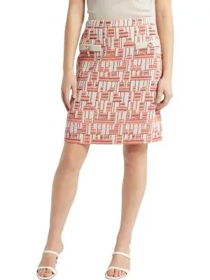 Ming Wang Geo Knit A-line Skirt - Peach/limestone/white/black