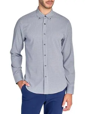 CON.STRUCT Slim Fit Micro Plaid Recycled 4-way Stretch Performance Long Sleeve Shirt Black