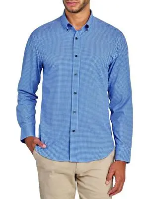 CON.STRUCT Slim Fit Micro Plaid Recycled 4-way Stretch Performance Long Sleeve Shirt - Blue