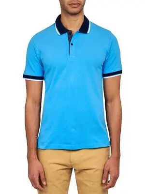CON.STRUCT Slim Fit Solid Cotton Stretch Pique Polo - Blue