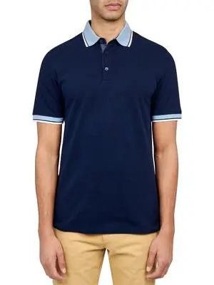 CON.STRUCT Slim Fit Solid Cotton Stretch Pique Polo - Navy