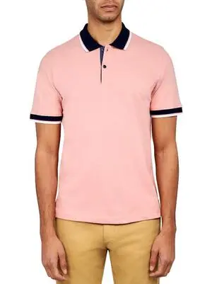 CON.STRUCT Slim Fit Solid Cotton Stretch Pique Polo - Salmon