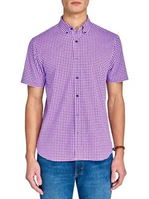 CON.STRUCT Slim Fit Mini Check Recycled 4-way Stretch Performance Short Sleeve Shirt Lilac