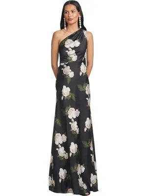 Sachin & Babi Delphine Printed One-shoulder Gown - Obsidian Blooms