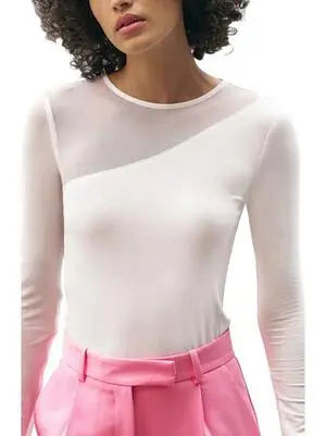 MARCELLA Milo Long Sleeve Mesh & Jersey Top - Off White