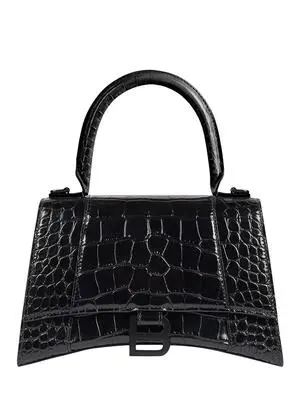 Balenciaga Hourglass Small Croc-embossed Top Handle Bag - Black