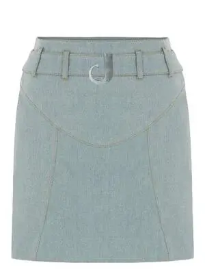 JENDUE Monte J Logo Belted Denim Skirt - Nesta Blue