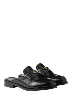 Prada Brushed Leather Mules - Black