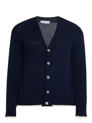 Bergdorf Goodman Bergdorf Goodman Cotton Contrast-Trim Cardigan Navy