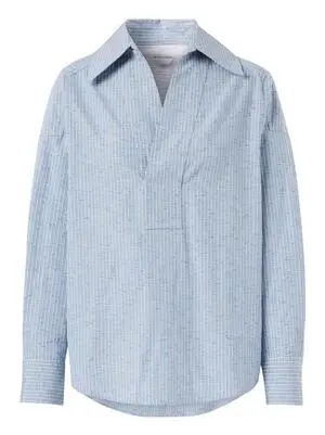 Bottega Veneta Striped Cotton And Linen-blend Blouse - Blue