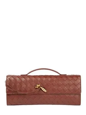 Bottega Veneta Andiamo Knot Intrecciato Leather Clutch - Brown