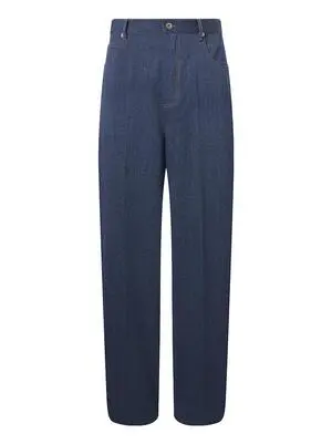 Bottega Veneta Wool And Cotton Drill Wide-leg Pants - Blue