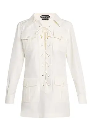TOM FORD Lace-up Twill Safari Tunic Dress - White