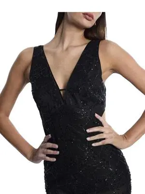 Bcbgmaxazria Sequin-embellished Cutout Gown - Black