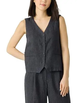 Eileen Fisher Washed Linen Delave Tie Back Vest - Graphite