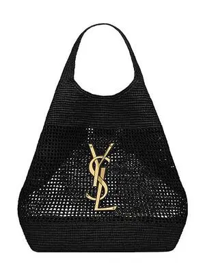 Saint Laurent Icare Raffia Tote - Black Raffia/gold