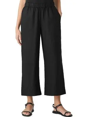 Eileen Fisher Linen Cropped Wide Leg Pants - Black