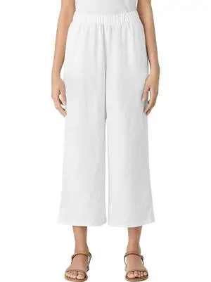 Eileen Fisher Linen Cropped Wide Leg Pants - White