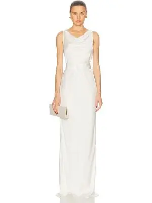 Lapointe Lightweight Satin Bias Belted Gown - Cream