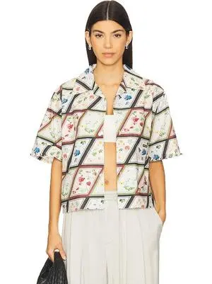 PRIVATE POLICY Cropped Camp Shirt - Floral Print