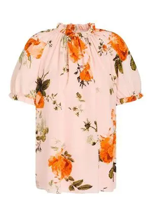 Erdem Ruffled Floral-print Silk Crepe De Chine Top - Pastel Pink