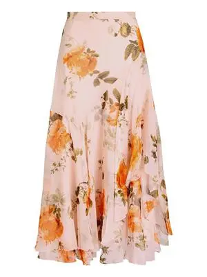 Erdem Floral-print Silk-chiffon Midi Skirt - Pastel Pink