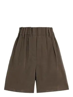 Brunello Cucinelli Pleated Cotton-Organdie Shorts Chocolate