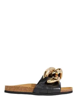 JW Anderson Chain-embellished Leather Slides - Black