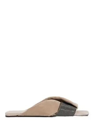 Brunello Cucinelli Brunello Cucinelli Bead-embellished Suede Sandals Mushroom