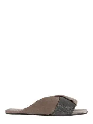 Brunello Cucinelli Bead-embellished Suede Sandals - Taupe
