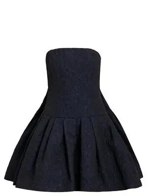 Oscar De La Renta Strapless Pleated Cloqué Mini Dress - Midnight Blue