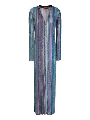 Missoni Metallic Striped Ribbed-knit Cardigan - Violet