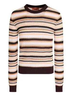 Missoni Striped Crochet-knit Cotton-blend Sweater - Dark Brown