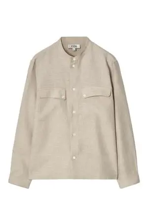 Cos Grandad-collar Linen Overshirt - Beige