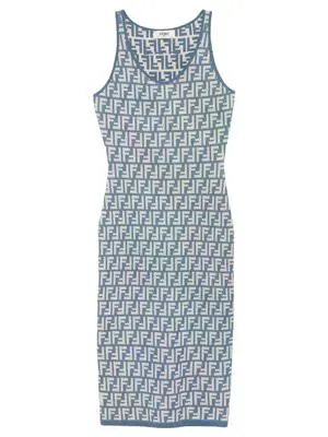 Fendi Ff-jacquard Midi Dress - Blue