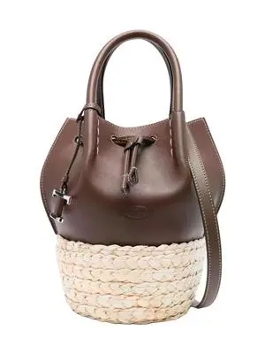 TOD'S Mini Straw Bucket Bag - Brown