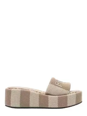 Fendi Logo-embroidered Platform Slides - Brown